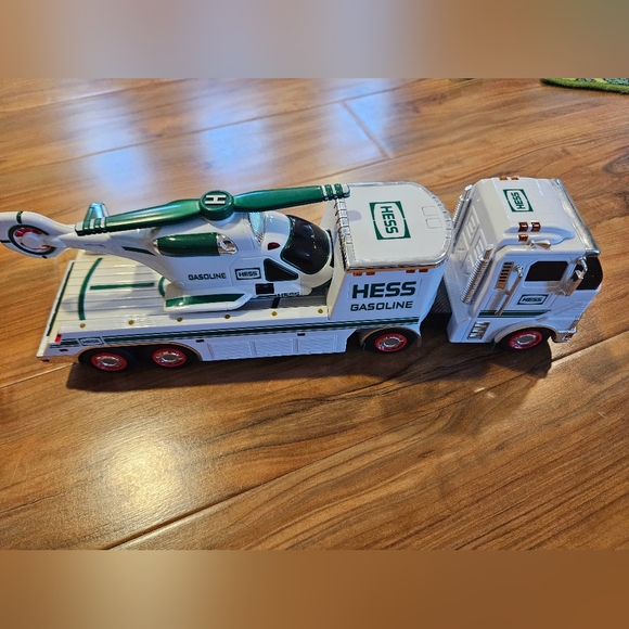 Toys | Hess Gasoline Toy Truck And Helicopter Green And White | Poshmark